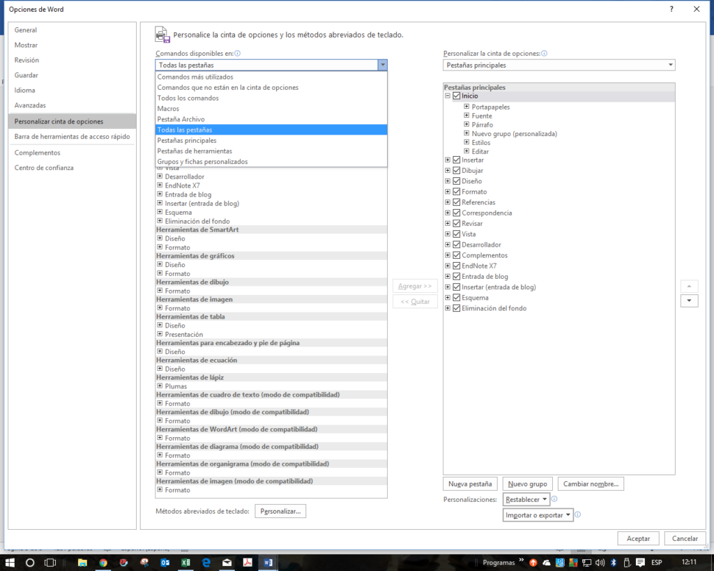 Cómo personalizar la cinta de opciones de word