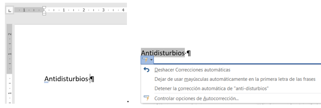 Mostrar el comando de opciones de Autocorrección