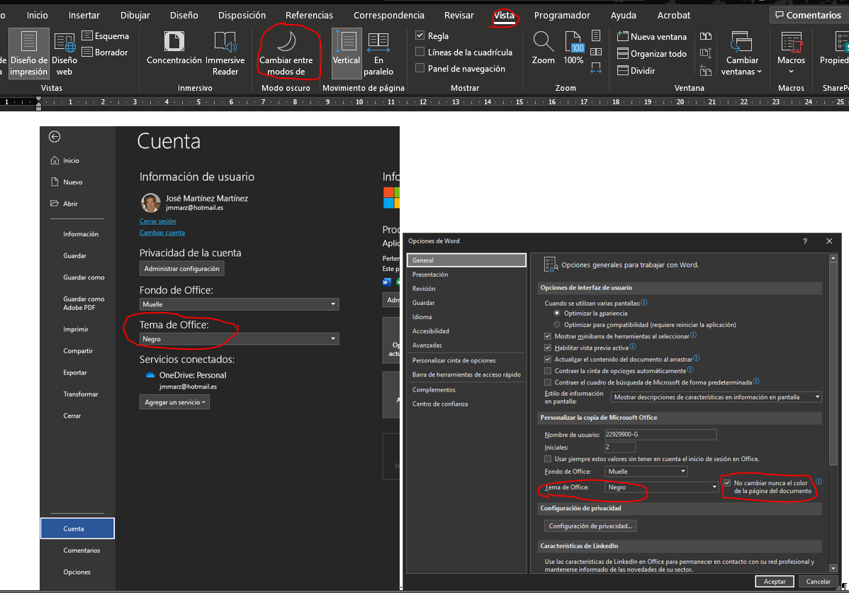 Modo oscuro - WordExperto