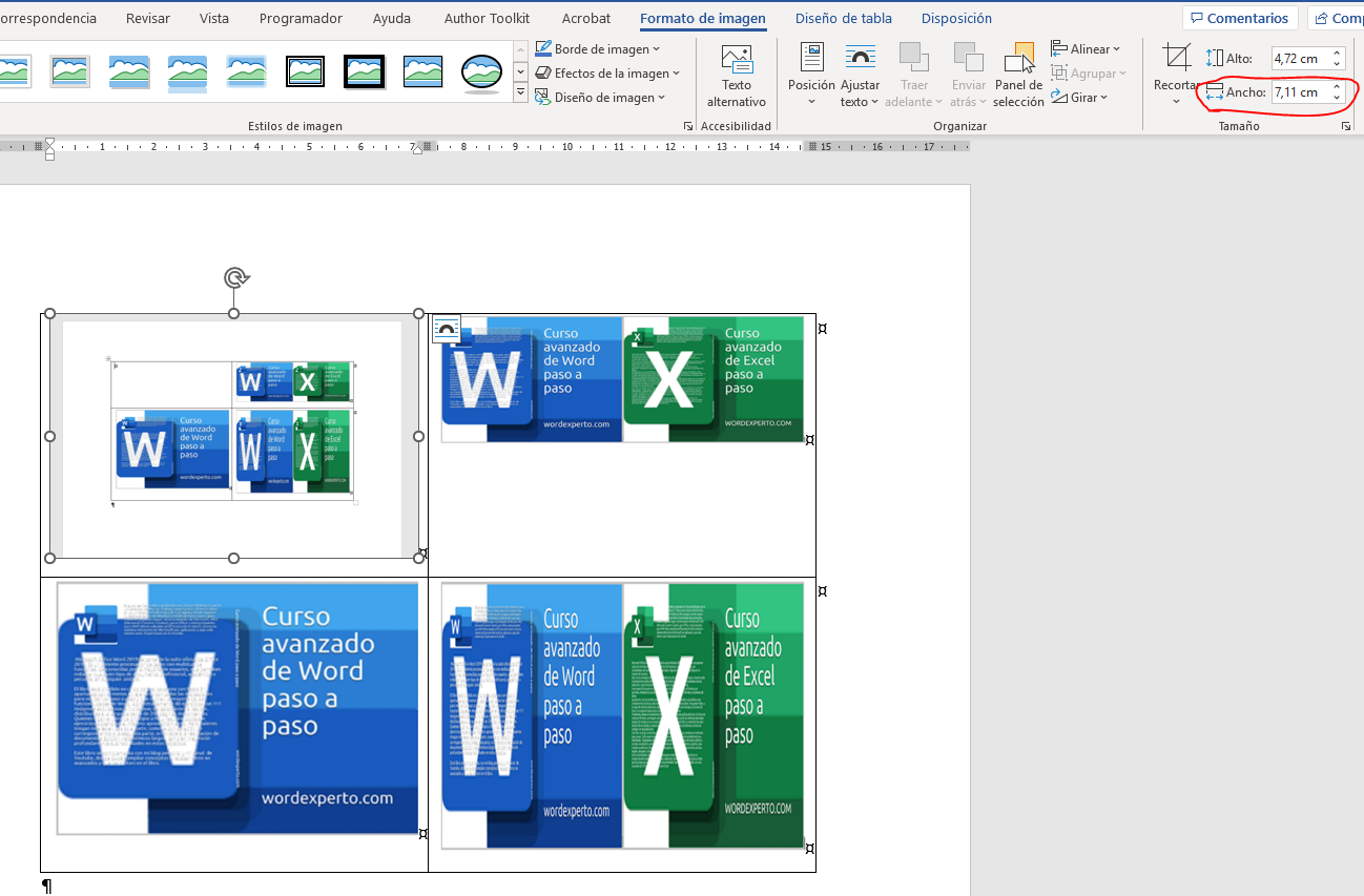 Insertar imágenes del mismo tamaño en tablas. - WordExperto